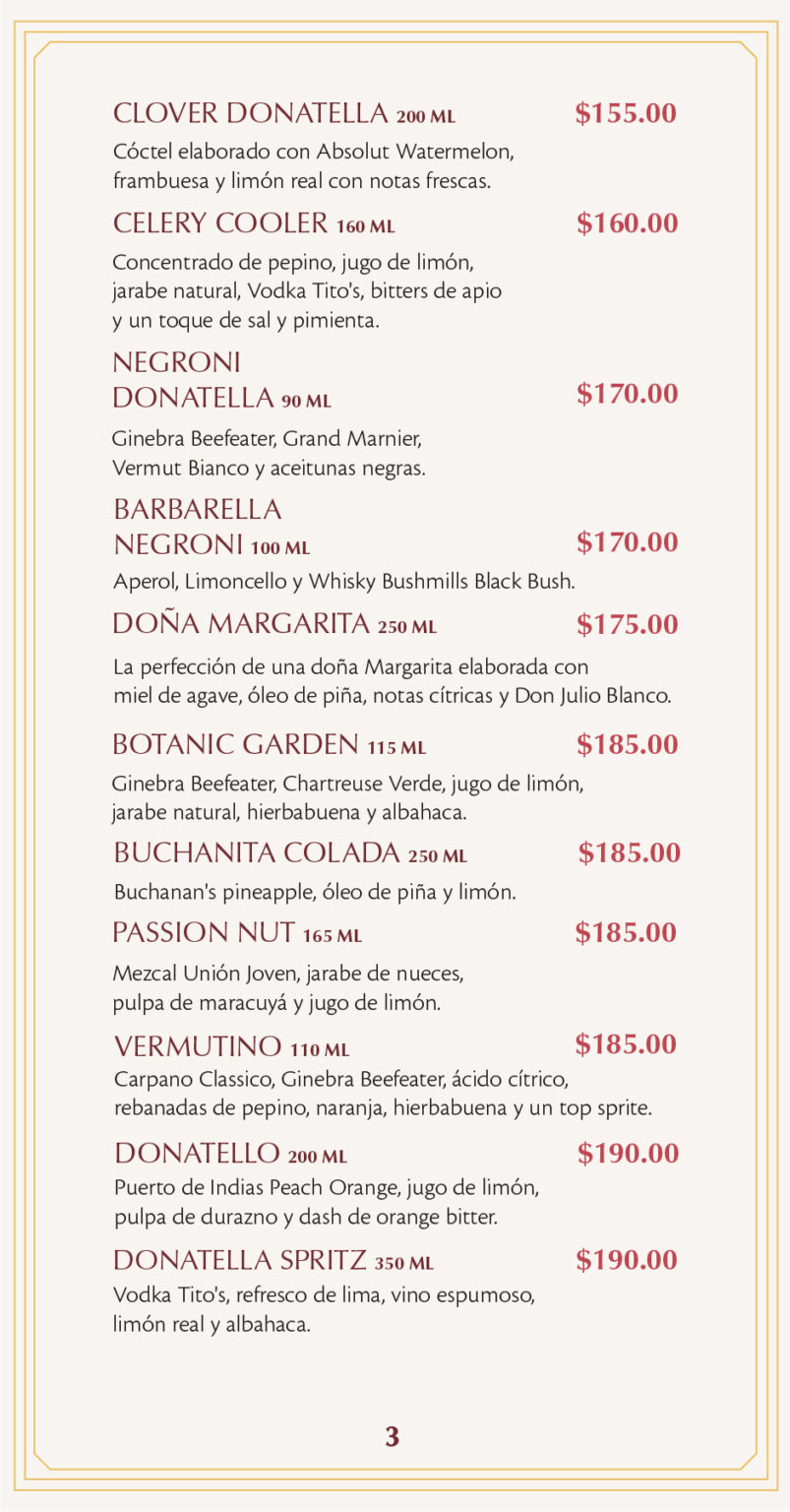 MENU BEBIDAS – Donatella