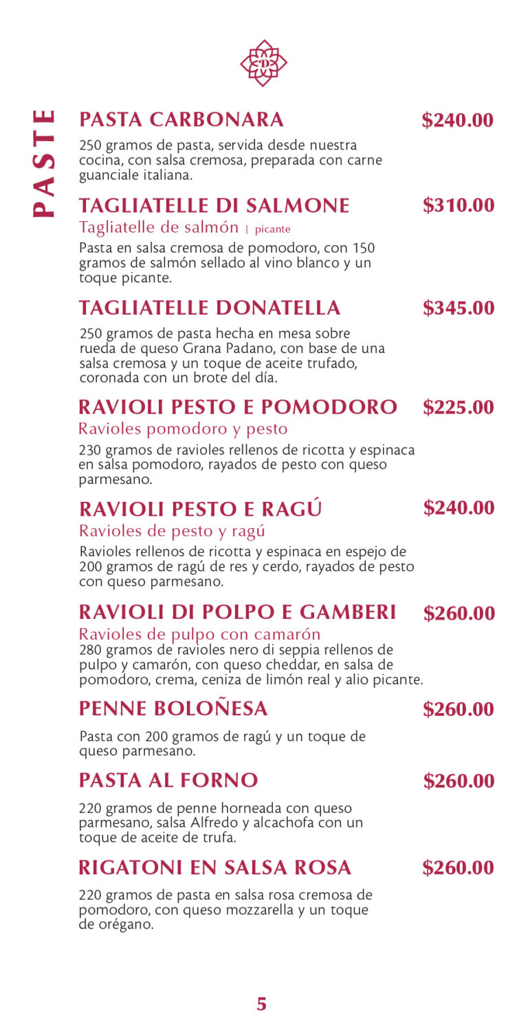 MENU ALIMENTOS – Donatella